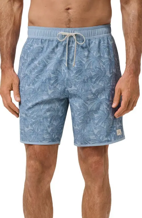 Travis Mathew Palm Tree Print Swim Trunks - Ash Blue