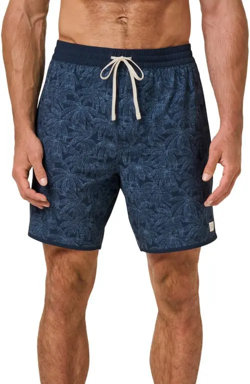 Travis Mathew Palm Tree Print Swim Trunks - Total Eclipse