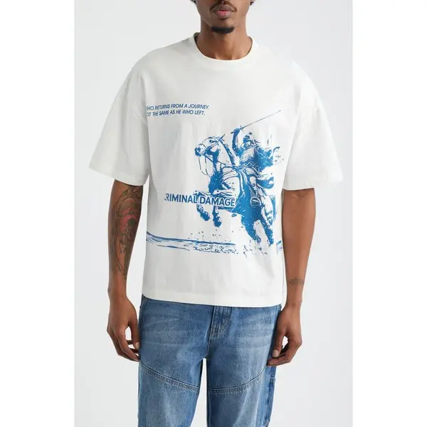 CRIMINAL DAMAGE Samurai Graphic T-shirt - Off-white/blue
