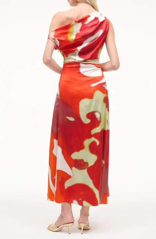 Staud Abstract Print One-shoulder Stretch Silk Dress - Red Zone