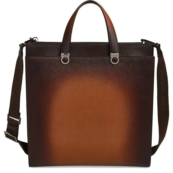 FERRAGAMO Gancio Leather Tote - New Cognac Testa Di Moro Dark