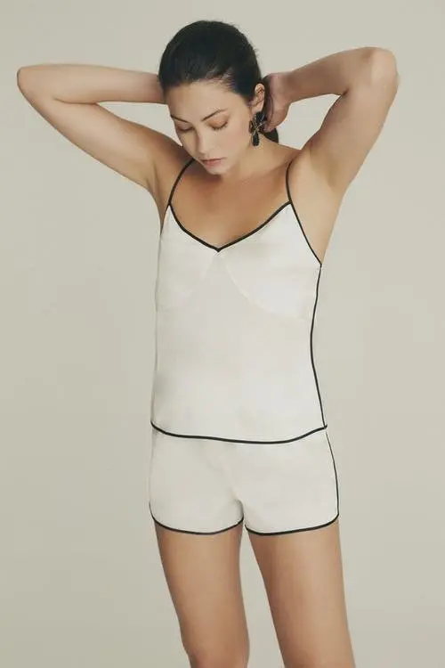 HOUSE OF SILK Silk Bridal Camisole Short Set - White