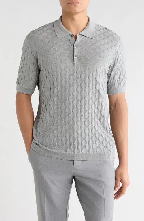 JACK VICTOR Dylan Cotton & Silk Jacquard Polo Sweater - Grey