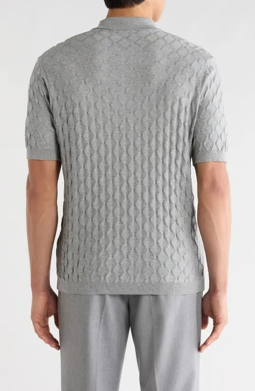 JACK VICTOR Dylan Cotton & Silk Jacquard Polo Sweater - Grey