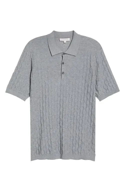 JACK VICTOR Dylan Cotton & Silk Jacquard Polo Sweater - Grey