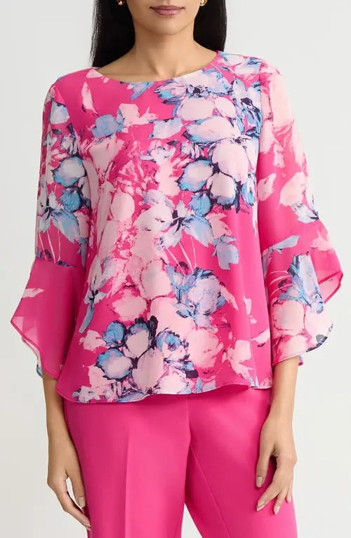 KASPER Floral Chiffon Top - Pink Perfection Multi