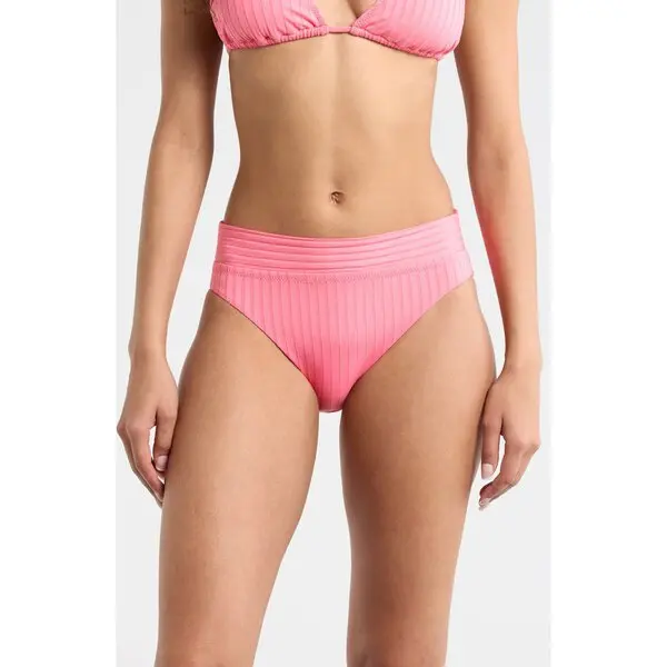Sanctuary Banded Rib Hipster Bikini Bottom - Bloom Pink