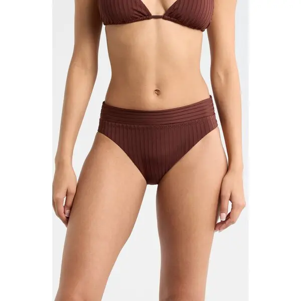 Sanctuary Banded Rib Hipster Bikini Bottom - Espresso