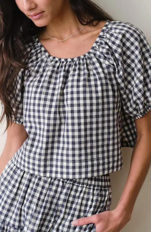 Marine Layer Gia Poplin Top - Navy Gingham