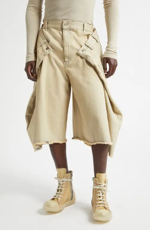 LU'U DAN Maxi Frayed Denim Wide Leg Shorts