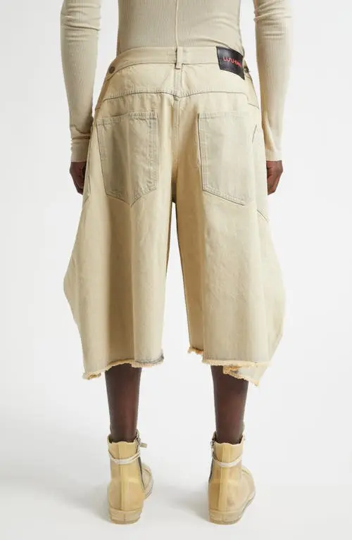 LU'U DAN Maxi Frayed Denim Wide Leg Shorts