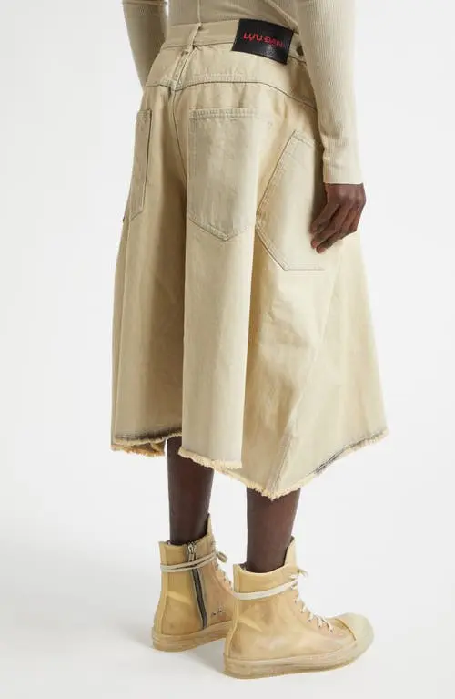 LU'U DAN Maxi Frayed Denim Wide Leg Shorts
