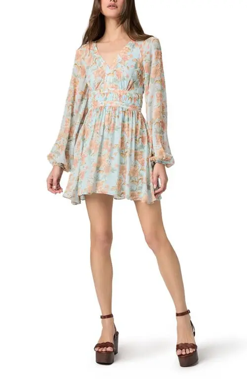 Paige Summerland Long Sleeve Floral Print Silk Minidress - Surf Multi