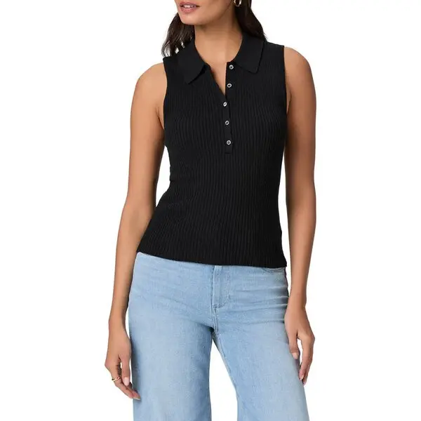 Paige Vesta Rib Sleeveless Polo - Black
