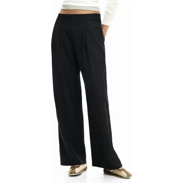 Desigual Pleat Front Wide-leg Pants - Black