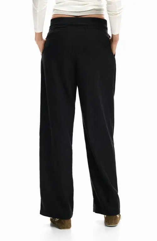Desigual Pleat Front Wide-leg Pants - Black