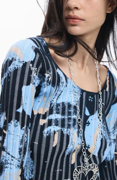Desigual Abstract Print Rib Top - Blue