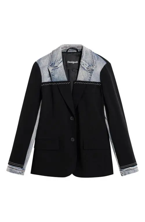 Desigual Mixed Media Blazer - Black
