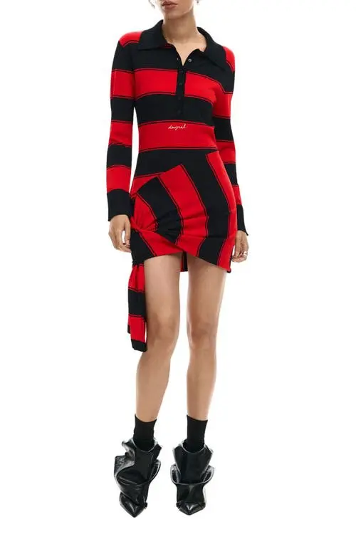 Desigual Stripe Side Drape Mini Dress