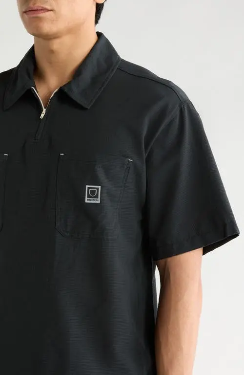 Brixton Journey Water Resistant Short Sleeve Half Zip Popover Shirt - Black
