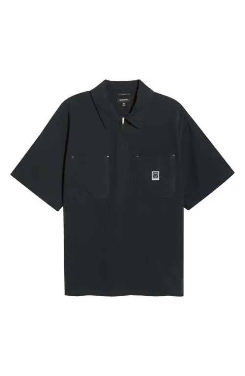 Brixton Journey Water Resistant Short Sleeve Half Zip Popover Shirt - Black