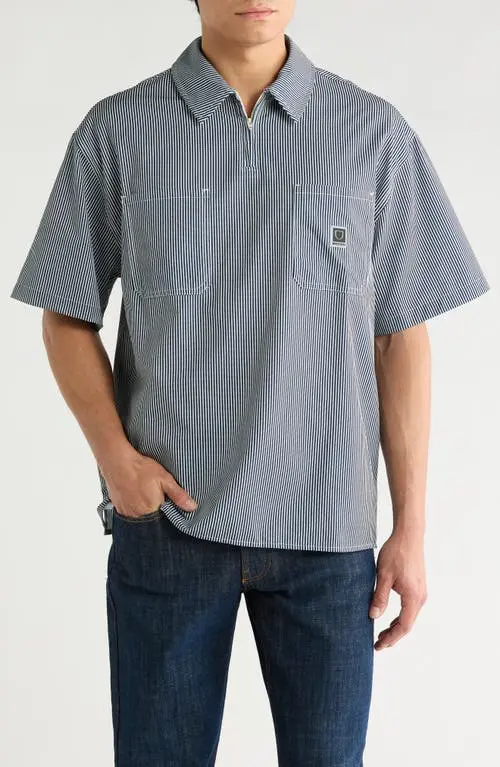 Brixton Journey Water Resistant Short Sleeve Half Zip Popover Shirt - Navy/white Stripe