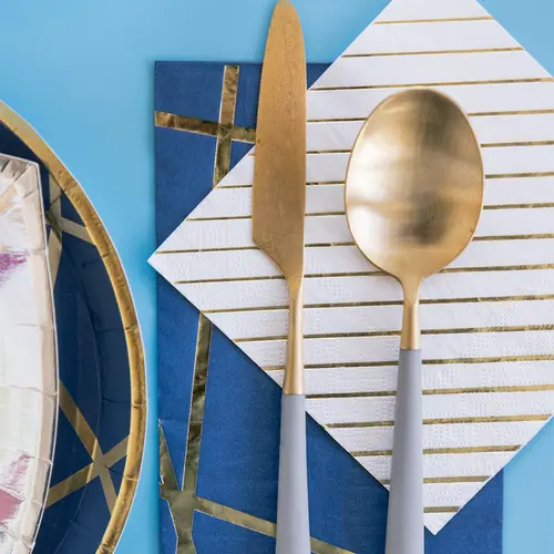 JOLLITY & CO White & Gold Striped Cocktail Napkins