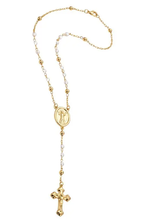 THE M JEWELERS The Pearl Rosary Cross Pendant Necklace - Gold