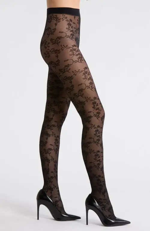 Nordstrom Floral Lace Sheer Tights - Black