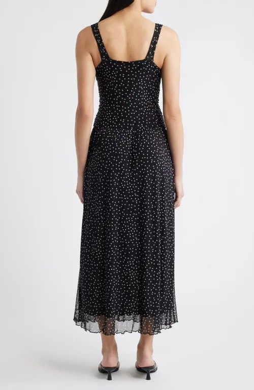 Loveappella Polka Dot Ruched Maxi Dress - Black