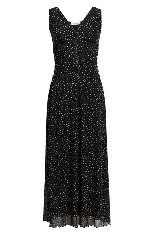 Loveappella Polka Dot Ruched Maxi Dress - Black