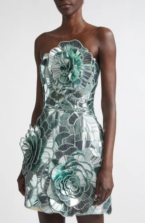 Oscar De La Renta Geometric Sequin Strapless Mini Dress