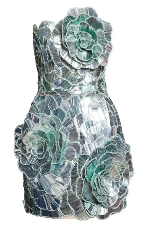 Oscar De La Renta Geometric Sequin Strapless Mini Dress