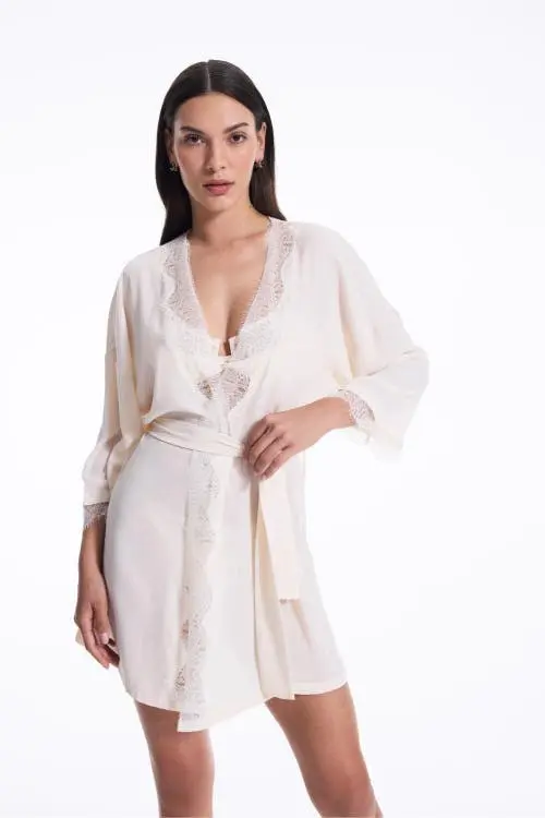 HOUSE OF SILK Caroline Chiffon Robe - Beige