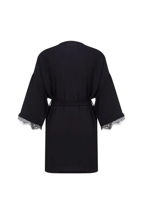 HOUSE OF SILK Caroline Chiffon Robe - Black