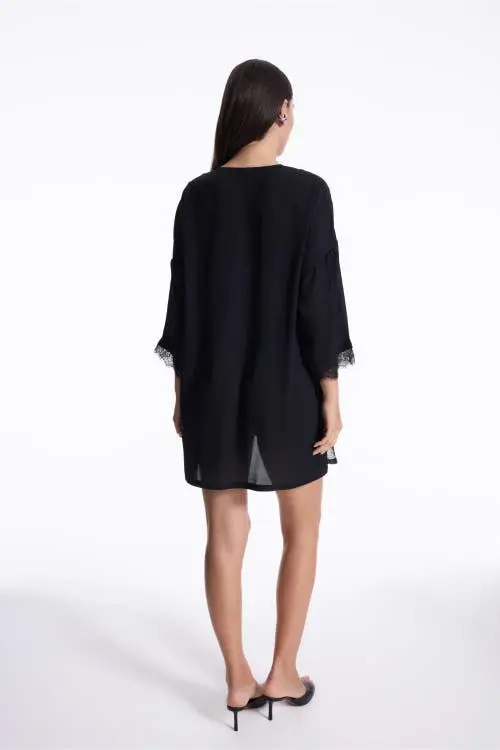 HOUSE OF SILK Caroline Chiffon Robe - Black