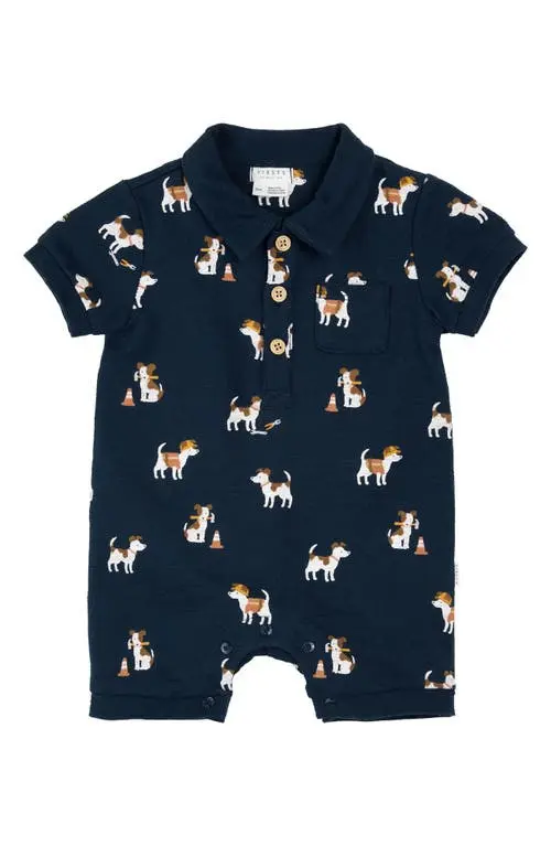 PETIT LEM Pups At Work Organic Cotton Polo Romper - Navy