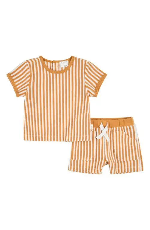 PETIT LEM Stripe Terry T-shirt And Shorts Set - Yellow Gold