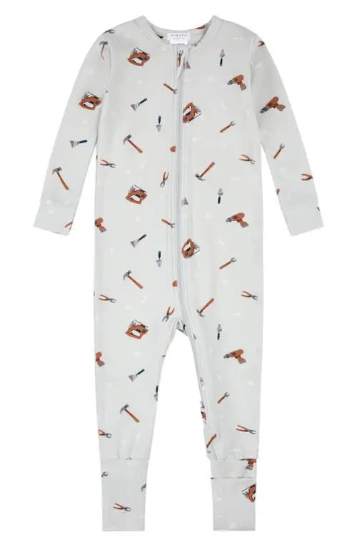 PETIT LEM Tool Print Convertible One-piece Pajamas - Light Grey