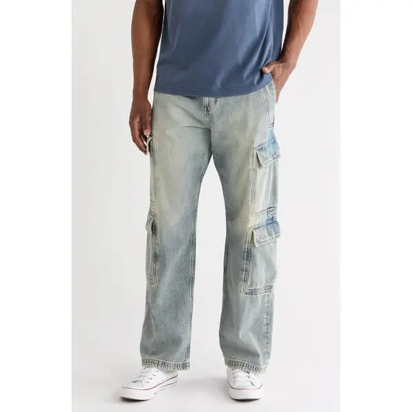 PACSUN Clark Baggy Cargo Jeans - Medium Indigo