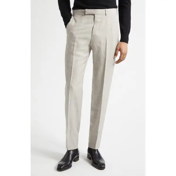 Zegna Flat Front Wool Trousers - Light Beige