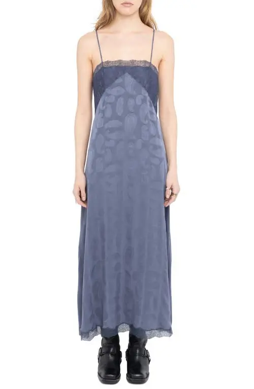 Zadig&Voltaire Paisley Jacquard Silk Satin Slip Dress - Storm