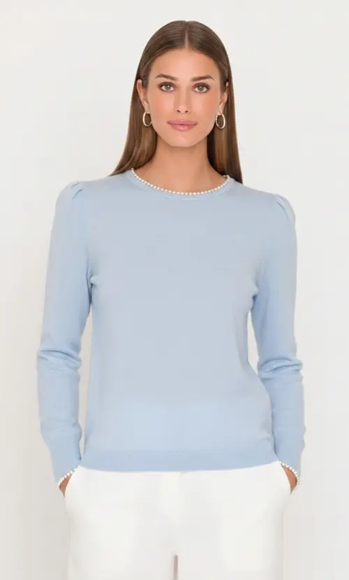 Generation Love Petunia Pearl Trim Sweater - Blue