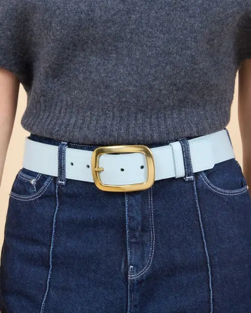 VAINCOURT PARIS Brass Buckle Leather Belt - Blue Sky