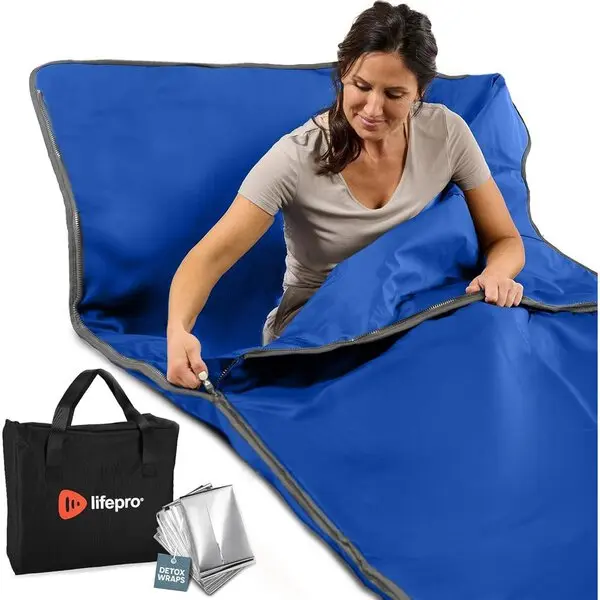 LIFEPRO Rejuvawrap Infrared Sauna Blanket For Detox & Relaxation Low Emf Carbon Fiber Heating 9temp Levels - Blue