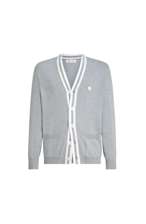 Brunello Cucinelli Cotton Cardigan With Logo Detail - Grey