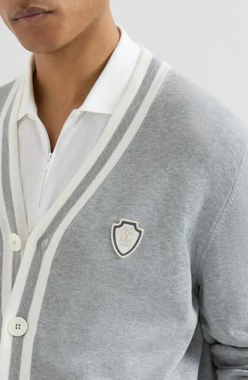 Brunello Cucinelli Cotton Cardigan With Logo Detail - Grey