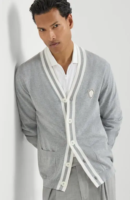 Brunello Cucinelli Cotton Cardigan With Logo Detail - Grey