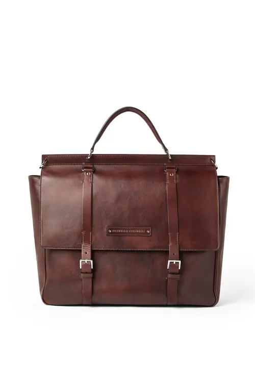 Brunello Cucinelli Calfskin Leather Briefcase - Burgundy