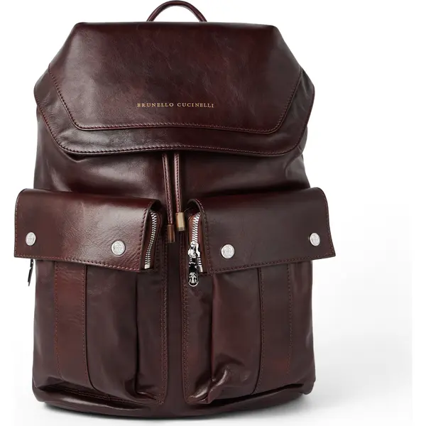 Brunello Cucinelli Calfskin Leather Leisure Backpack - Rust Brown